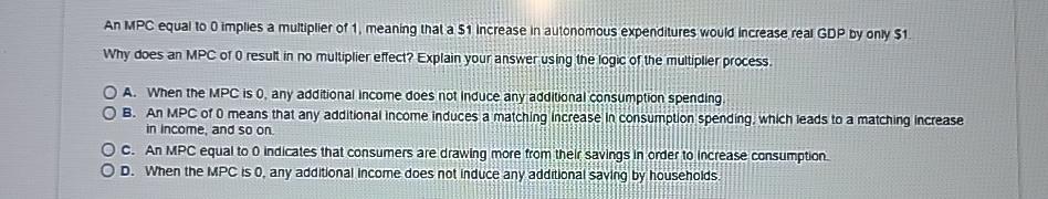 Solved An MPC equal to 0 ﻿implies a multiplier of 1 , | Chegg.com