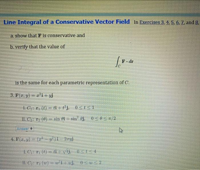 Solved Line Integral of a Conservative Vector Field In | Chegg.com