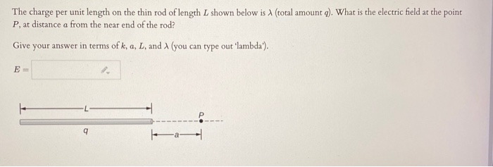 Solved The charge per unit length on the thin rod of length | Chegg.com