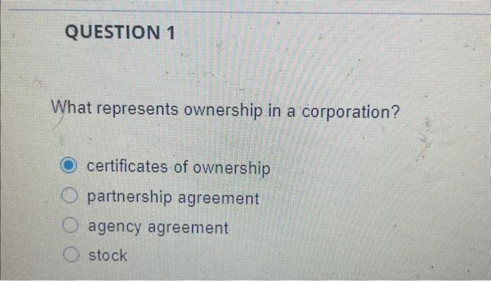 Solved What represents ownership in a corporation? | Chegg.com