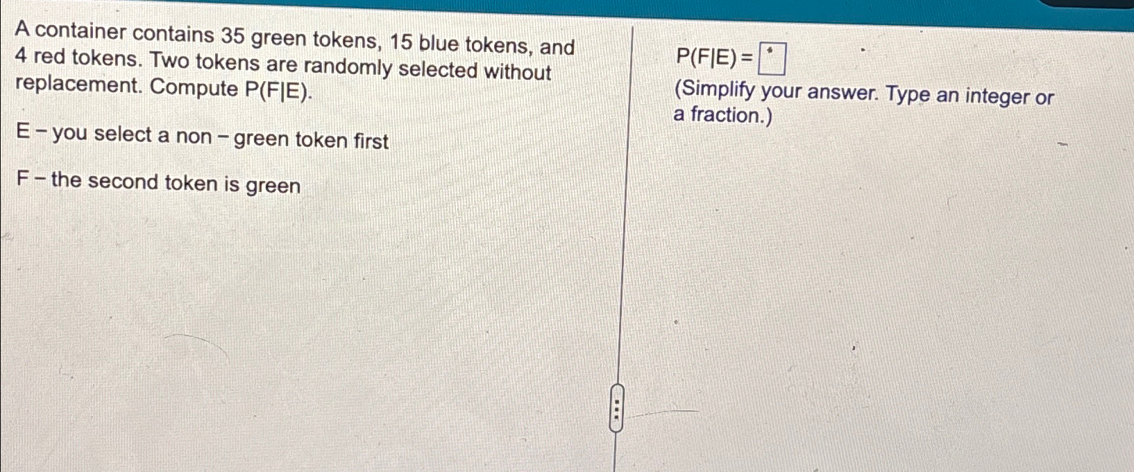 Solved A container contains 35 ﻿green tokens, 15 ﻿blue | Chegg.com