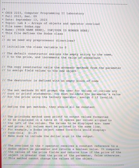 Solved 1⋆ * CECS 2223, Computer Programming II Laboratory * | Chegg.com