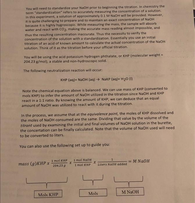 Part I: Mass of flask empty - (Mass of flask + KHP )= | Chegg.com