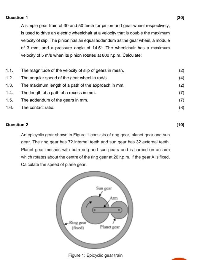 Solved [20] Question 1 A simple gear train of 30 and 50 | Chegg.com