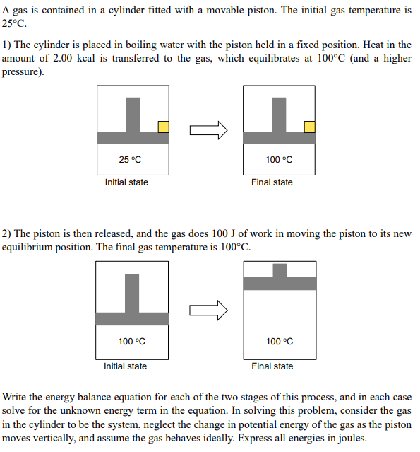 Solved A gas is contained in a cylinder fitted with a | Chegg.com