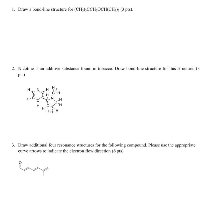 Solved 1. Draw a bond-line structure for (CH3),CCH OCH(CH3)2 | Chegg.com