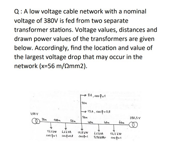 Solved Q : A low voltage cable network with a nominal | Chegg.com