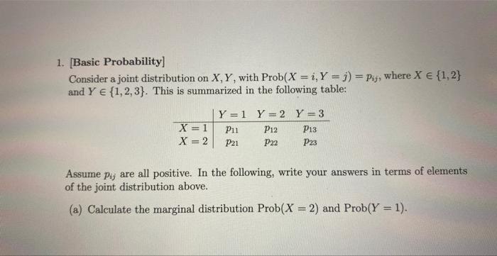 Solved [Basic Probability] Consider a joint distribution on | Chegg.com