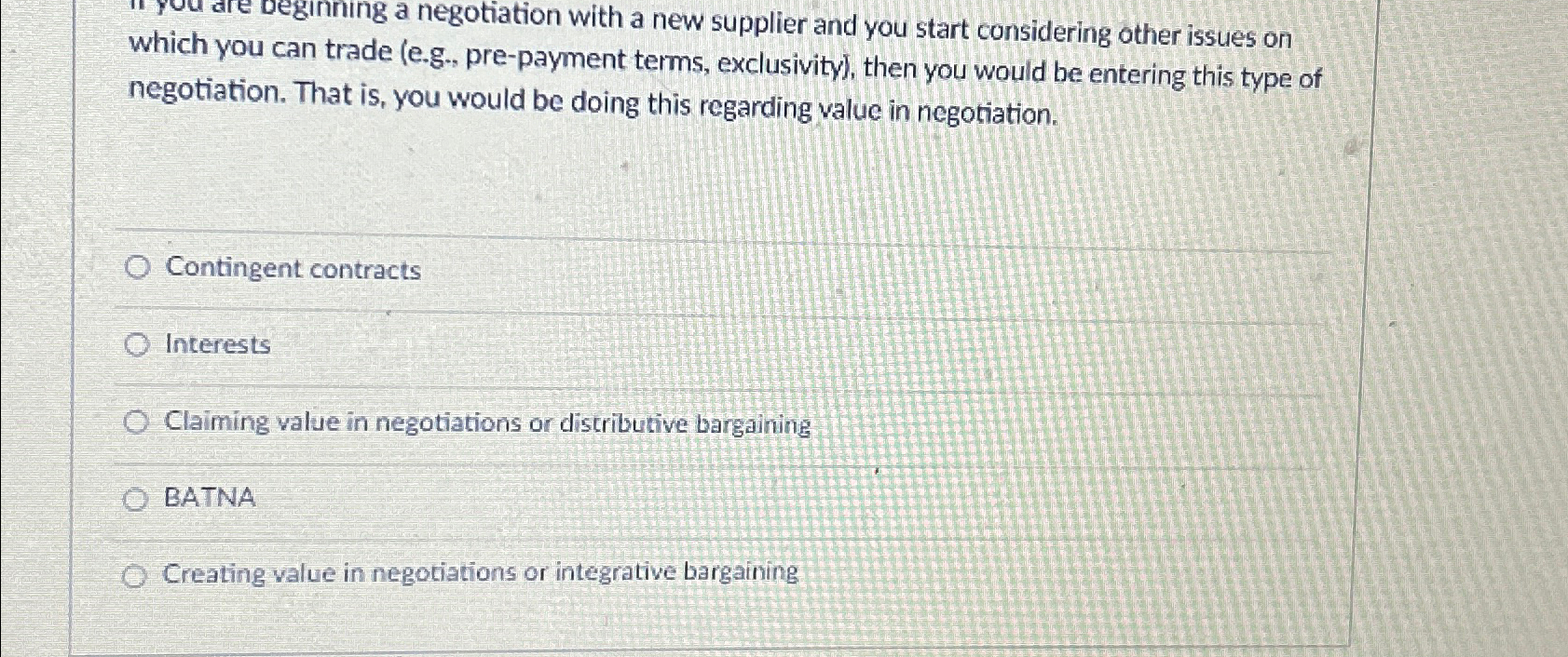 Solved Deginning a negotiation with a new supplier and you | Chegg.com