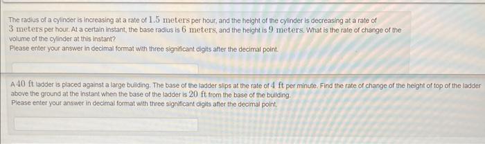 Solved The radius of a cylinder is increasing at a rate of | Chegg.com