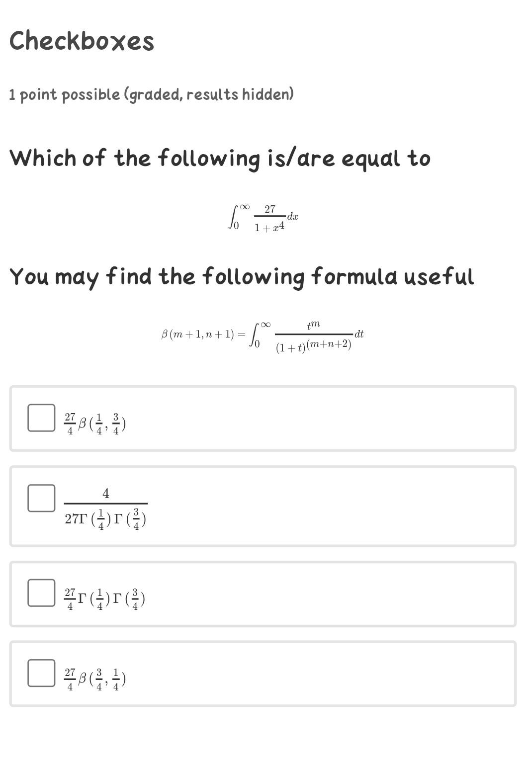 Solved Checkboxes 1 point possible (graded, results hidden) | Chegg.com
