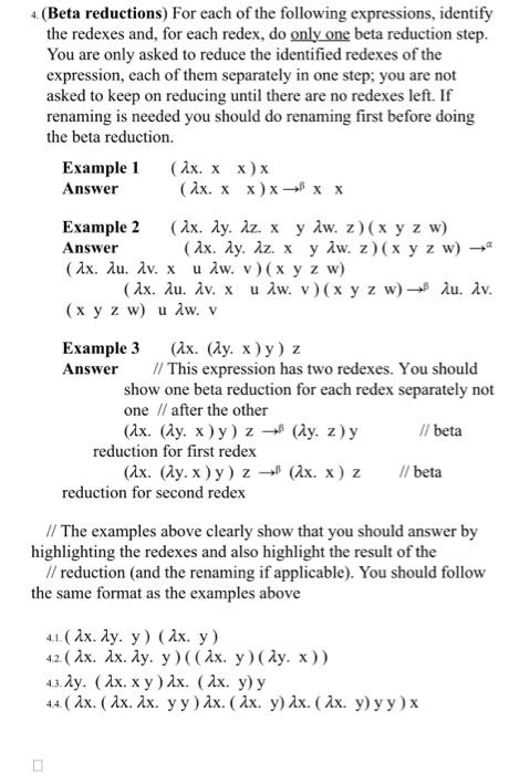 Solved 4. (Beta reductions) For each of the following | Chegg.com