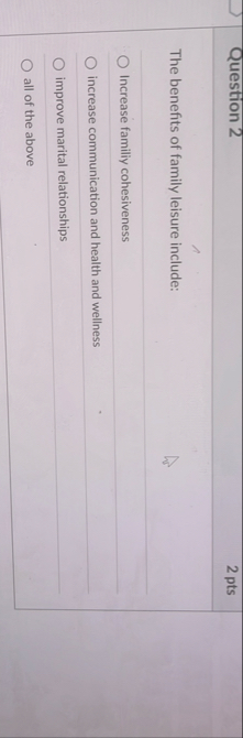 Solved Question 22 ﻿ptsThe benefits of family leisure | Chegg.com