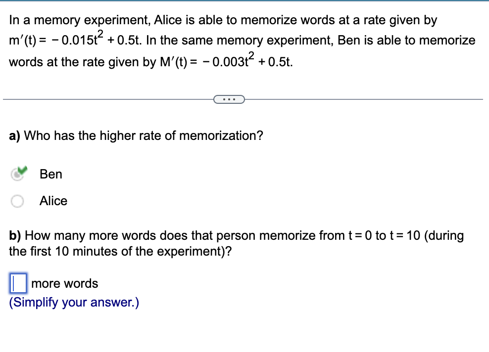 Solved In a memory experiment, Alice is able to memorize | Chegg.com