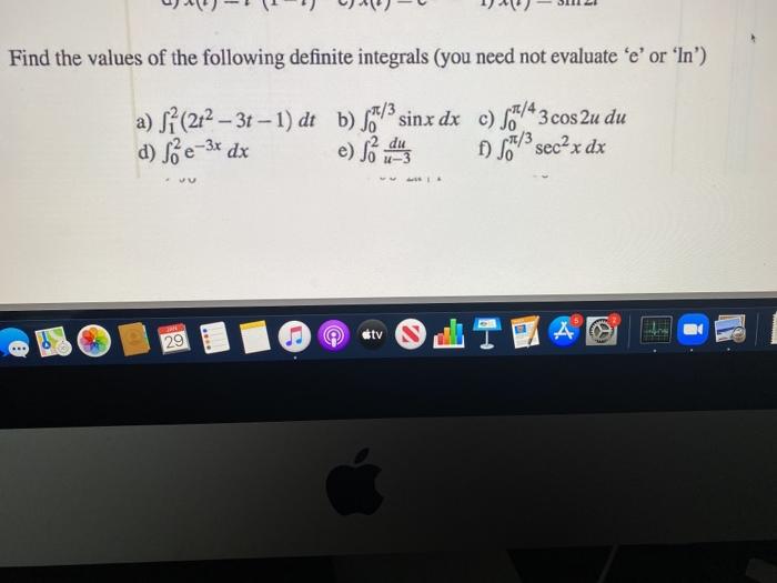 Solved Find the values of the following definite integrals | Chegg.com