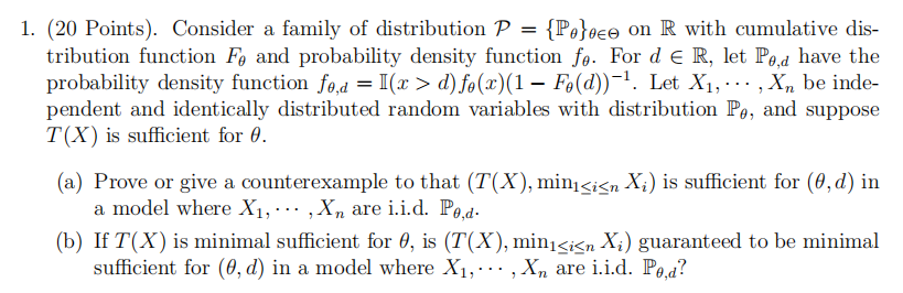 Solved (20 ﻿Points). ﻿Consider a family of distribution | Chegg.com