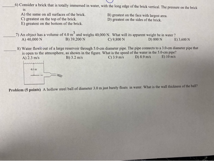 Solved 6) Consider a brick that is totally immersed in | Chegg.com