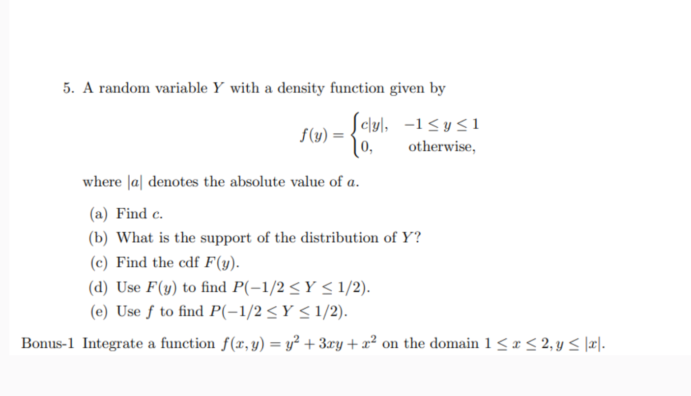 Solved A random variable Y ﻿with a density function given | Chegg.com