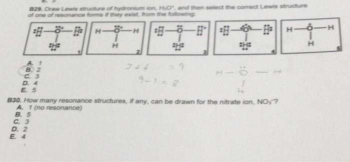 Solved B29. Draw Lewis structure of hydronium ion, HO", and | Chegg.com