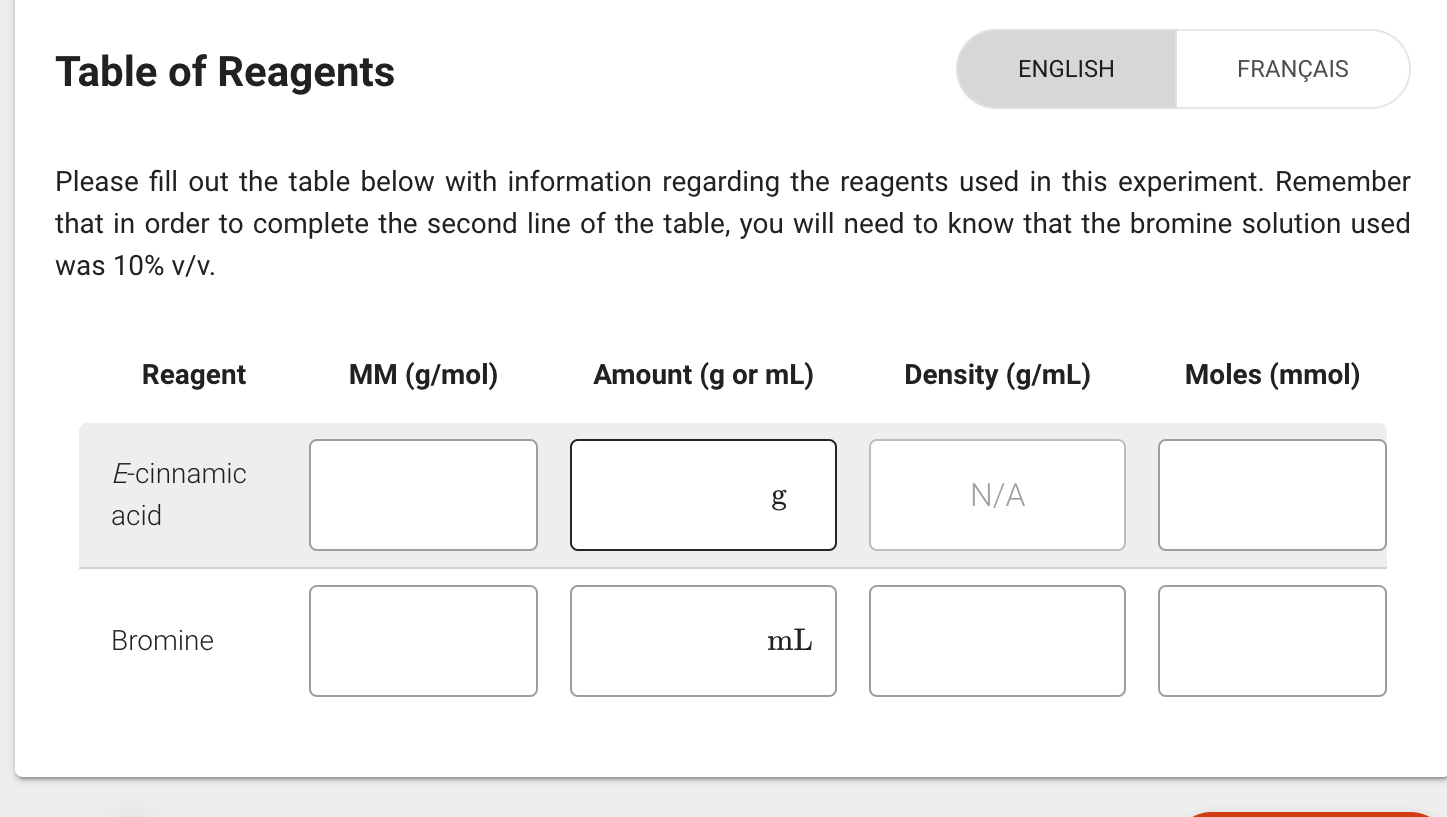 Table of ReagentsPlease fill out the table below with | Chegg.com