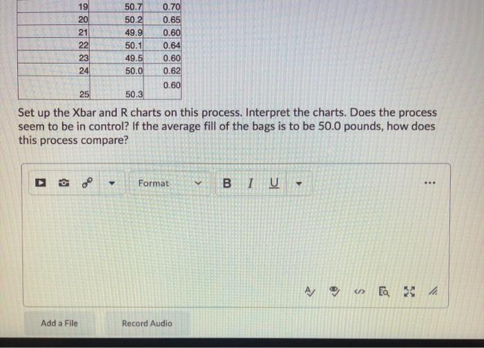 Solved Question 3 (2 points) The data below are Xbar and R | Chegg.com