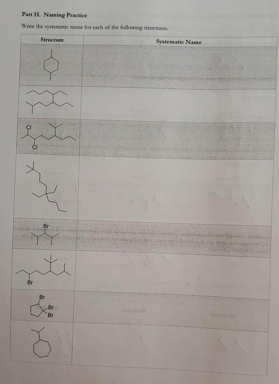 Solved Part H. Naming Practice Write the systematic name for | Chegg.com