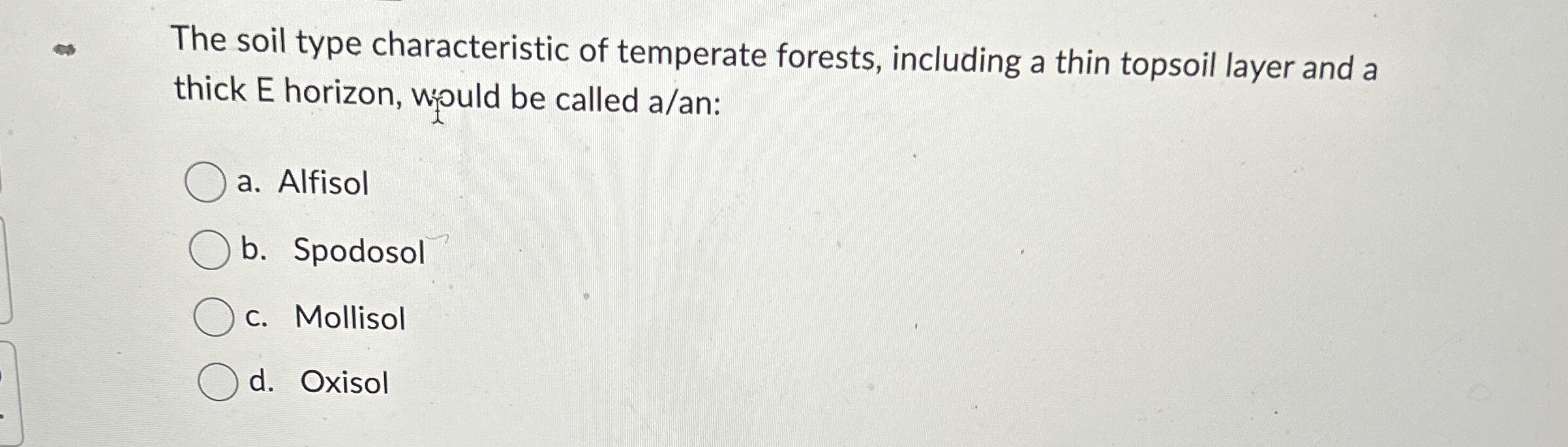 Solved The soil type characteristic of temperate forests, | Chegg.com