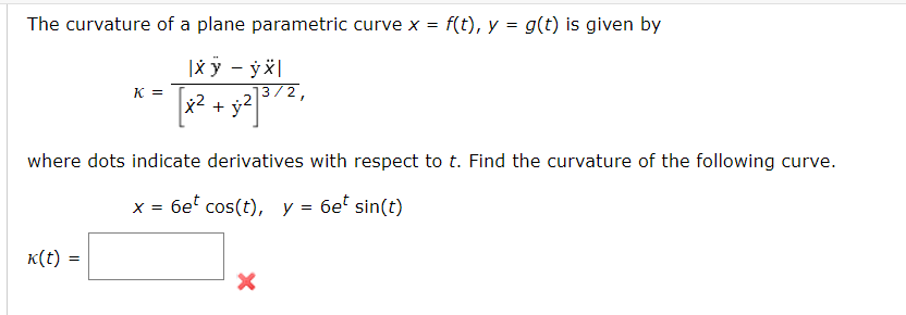Solved The Curvature Of A Plane Parametric Curve