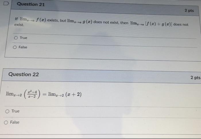 Solved If limx→af(x) exists, but limx→ag(x) does not exist, | Chegg.com