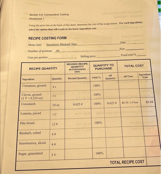 Solved Section 5.6: Comparative Costing Worksheet 1 Using | Chegg.com