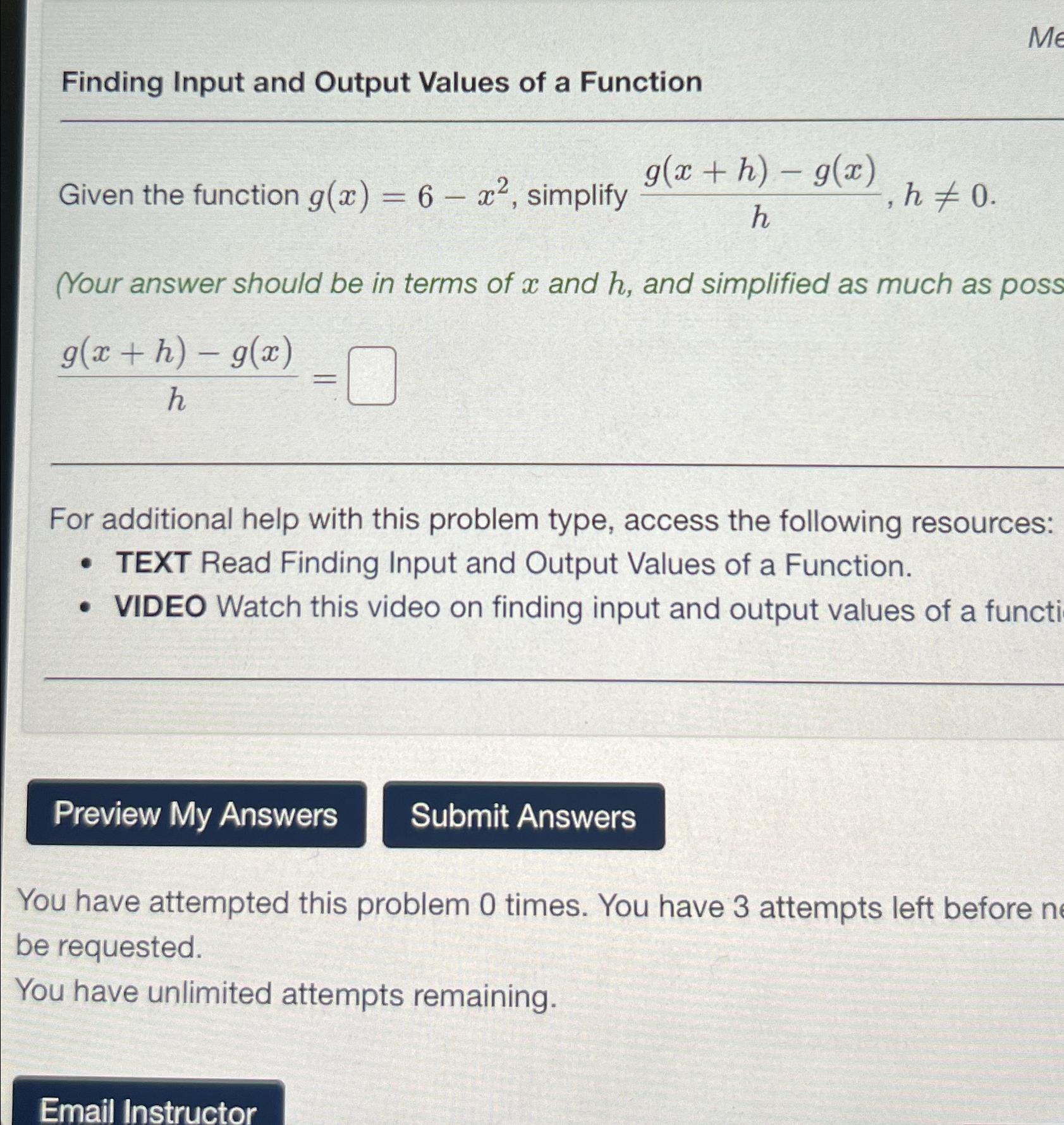 Solved Finding Input and Output Values of a FunctionGiven | Chegg.com