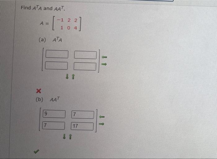Solved Find ATA and AAT. A = (a) ATA X -1 2 2 104 (b) AAT 9 | Chegg.com