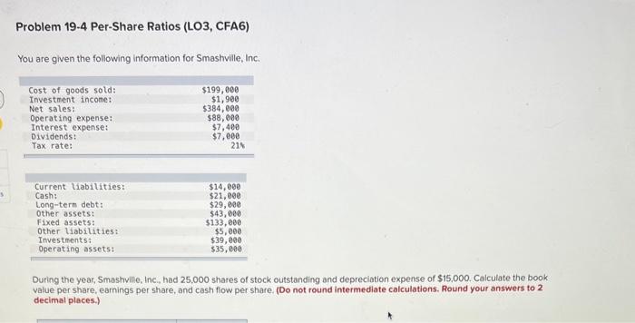 Solved Problem 19-4 Per-Share Ratios (LO3, CFA6) You are | Chegg.com