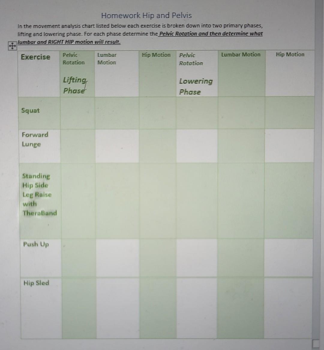 Homework Hip and Pelvis2 Movement Analysis Analyze | Chegg.com