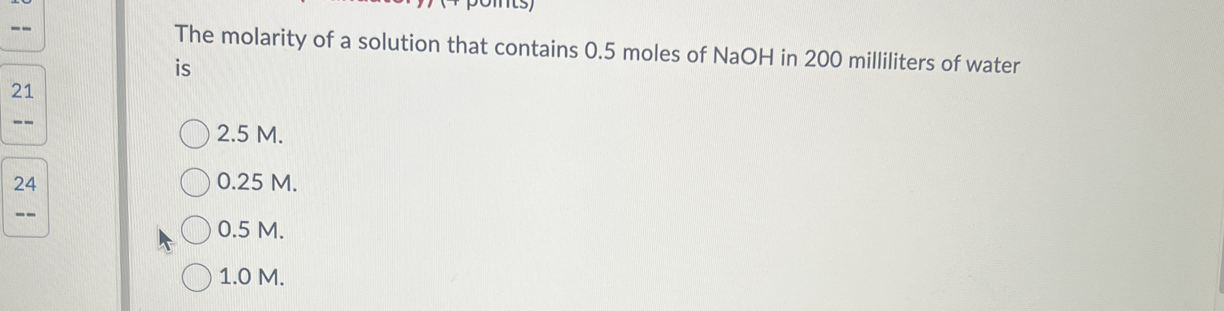 Solved The molarity of a solution that contains 0.5 ﻿moles | Chegg.com