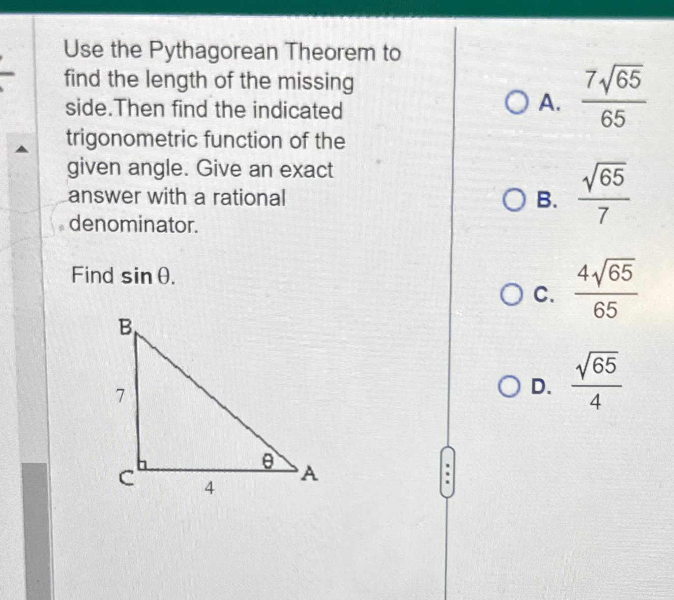 Solved Use the Pythagorean Theorem to find the length of the | Chegg.com