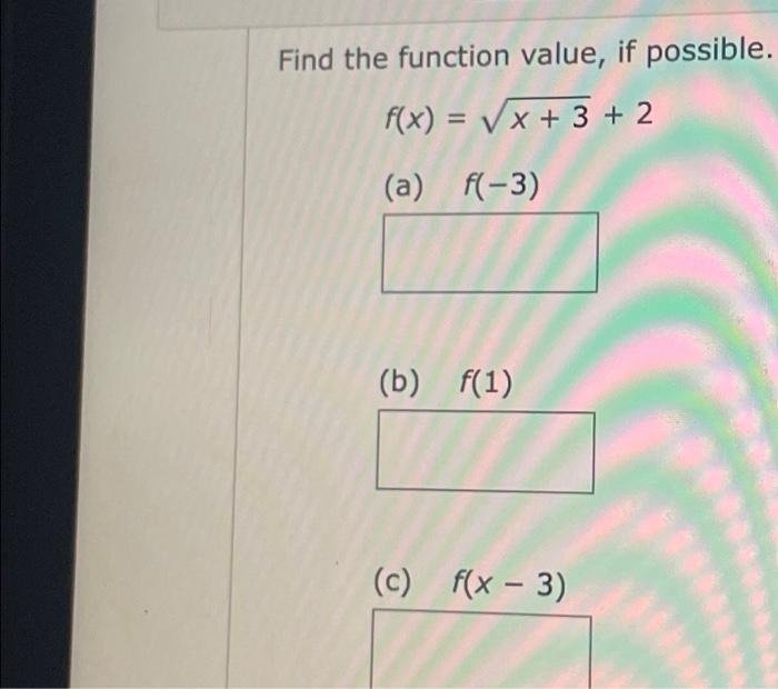 Solved Find the function value, if possible. f(x)=√x + 3+2 | Chegg.com