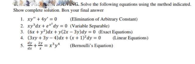 Solved SOLVING. Solve the following equations using the | Chegg.com