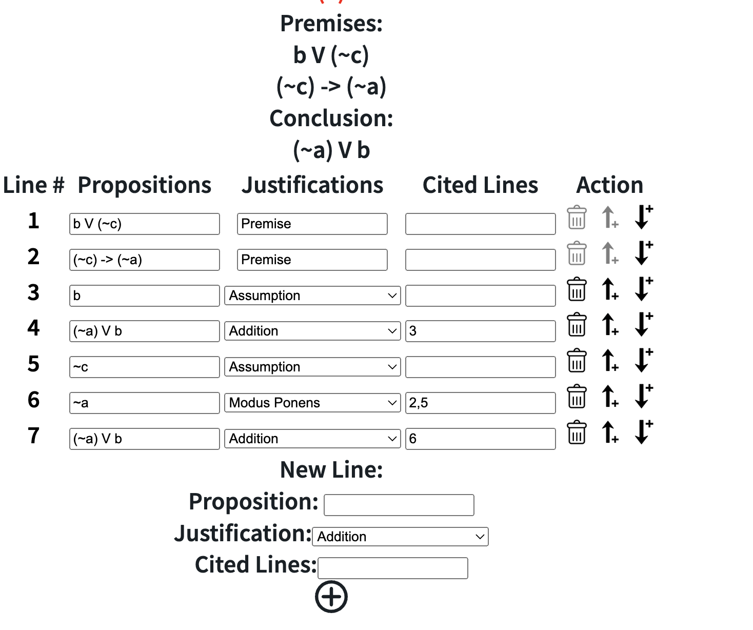 Solved Premises:b V (~c)(~c) -> (~a)Conclusion:(~a) ﻿V b | Chegg.com
