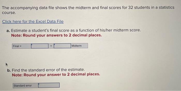 Solved The accompanying data file shows the midterm and | Chegg.com