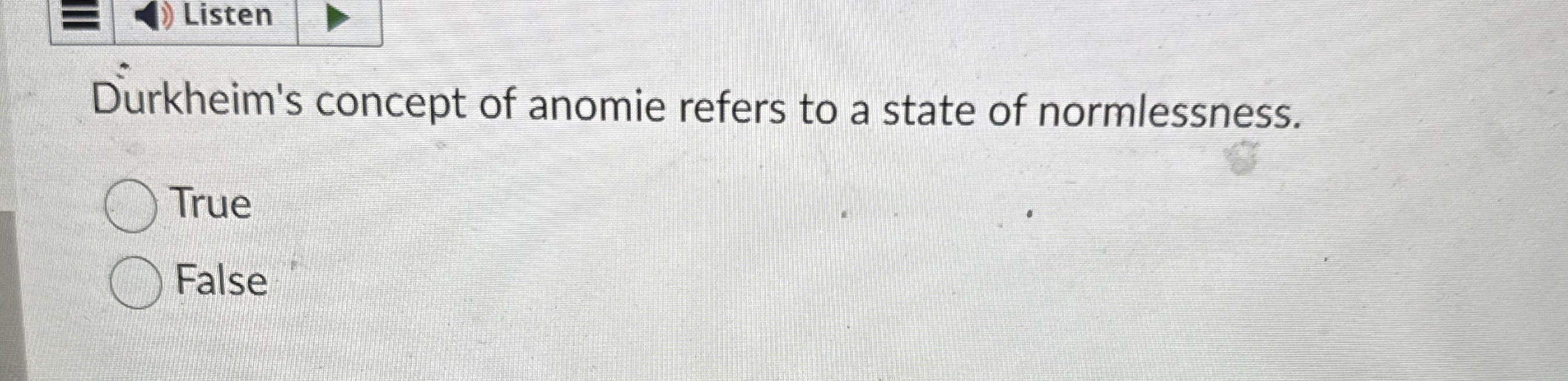 Solved ListenDurkheim's concept of anomie refers to a state | Chegg.com