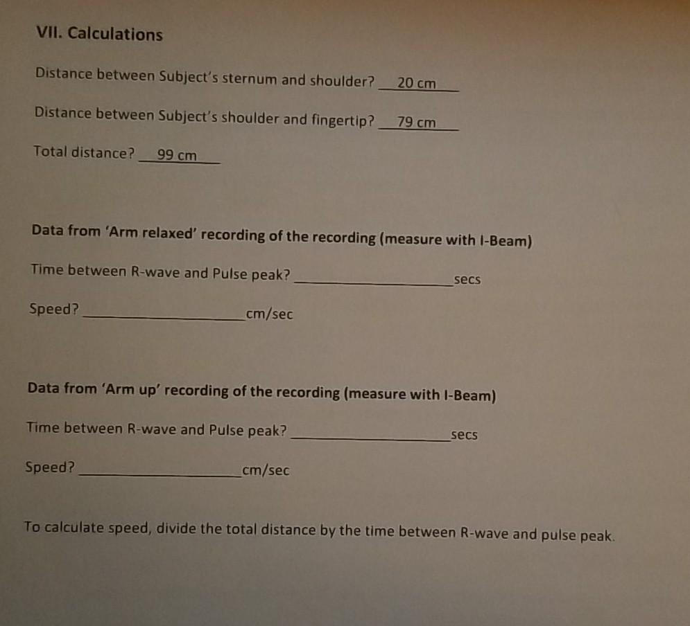 Solved VII Calculations Distance Between Subject s Sternum Chegg