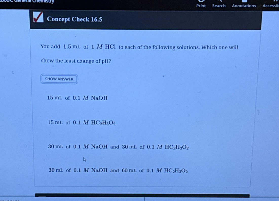Solved Concept Check 16.5You add 1.5 ﻿mL of 1 ﻿M HCl to each | Chegg.com
