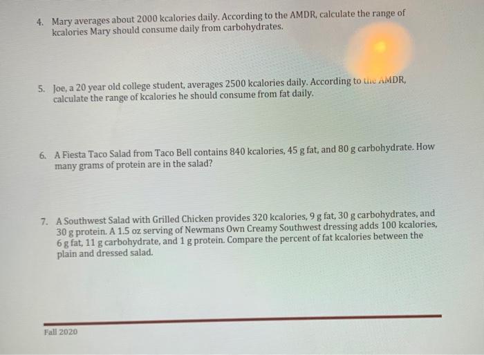 Solved NTR 2100 Nutrition Math Fat: CHO: Pro: kcals in 1 | Chegg.com