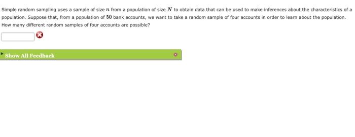 Solved Simple random sampling uses a sample of size n from a | Chegg.com