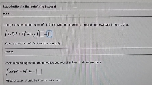Solved Substitution in the Indefinite IntegralPart 1.Using | Chegg.com