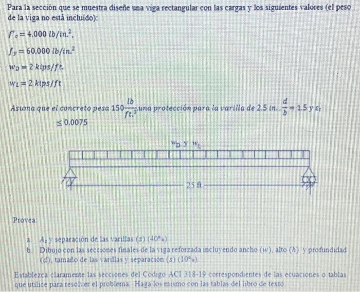 For the section shown, design a rectangular beam with | Chegg.com