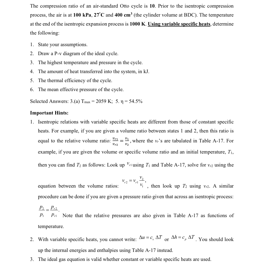Solved The compression ratio of an air-standard Otto cycle | Chegg.com