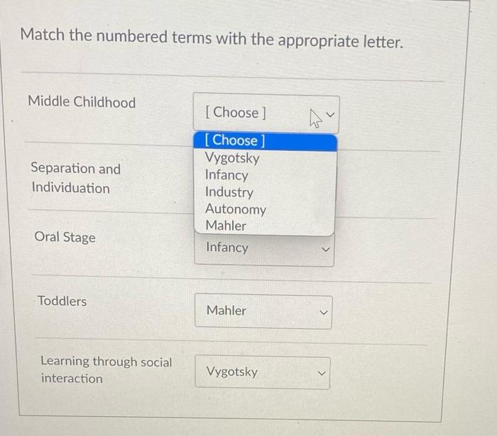 Solved Match the numbered terms with the appropriate letter. | Chegg.com