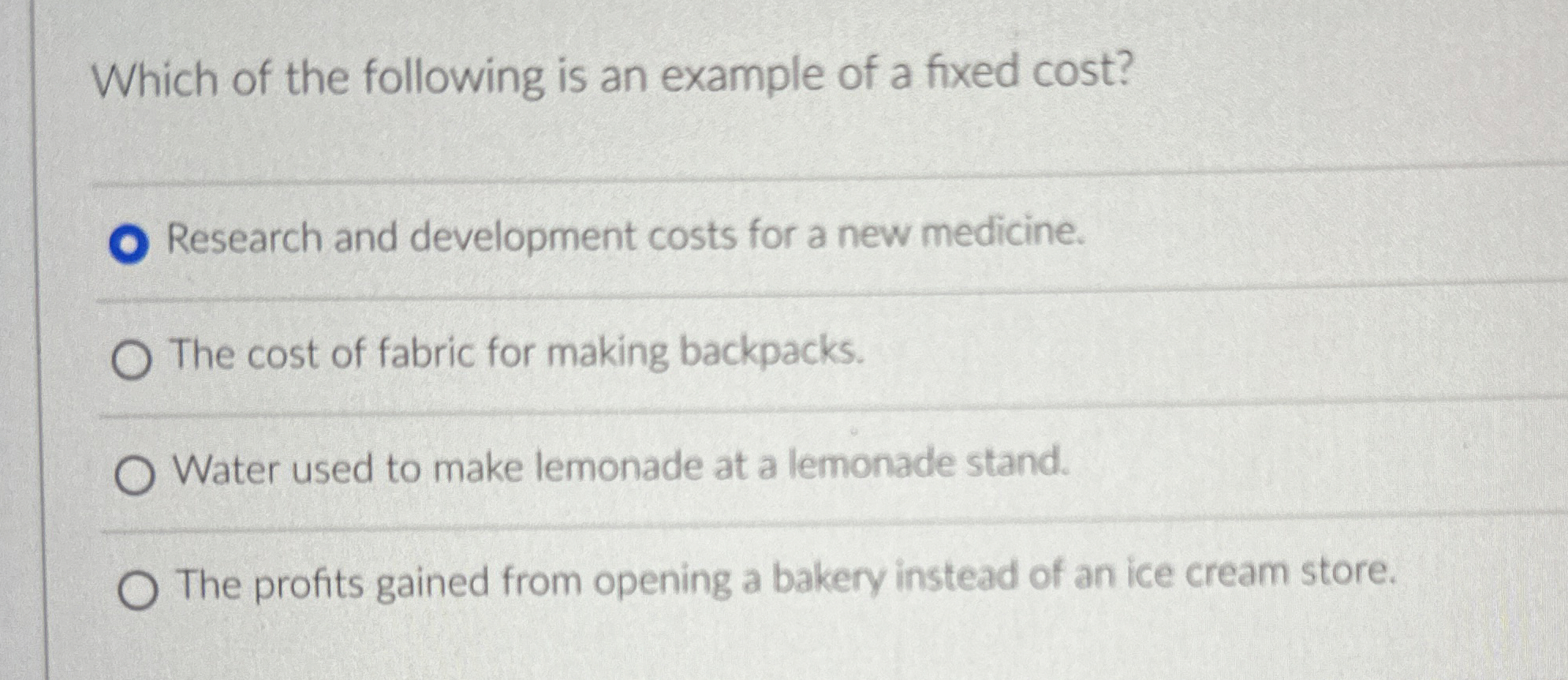 Solved Which of the following is an example of a fixed | Chegg.com